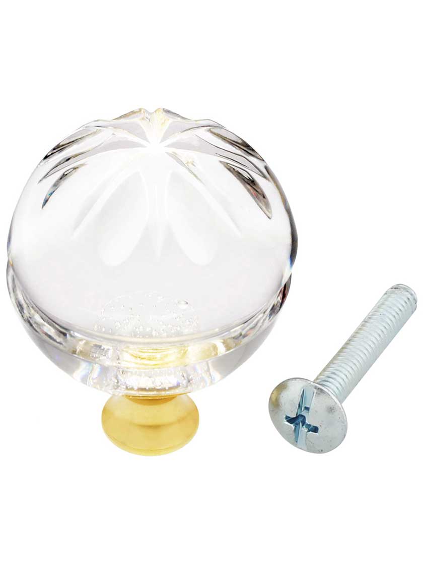 Lead Free German Crystal Knob With Etched Floral Top And Solid Brass ...