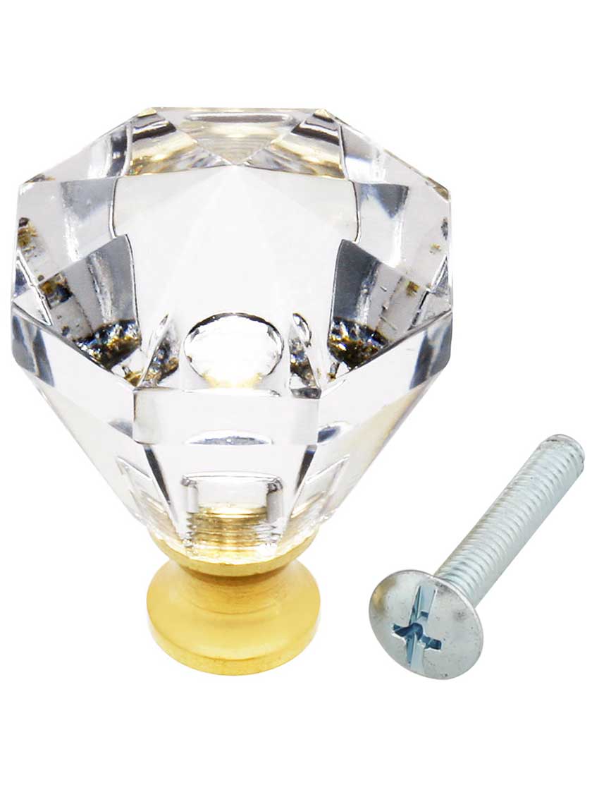 Lead Free German Crystal Diamond Cut Octagonal Knob With Solid Brass Base | House of Antique ...