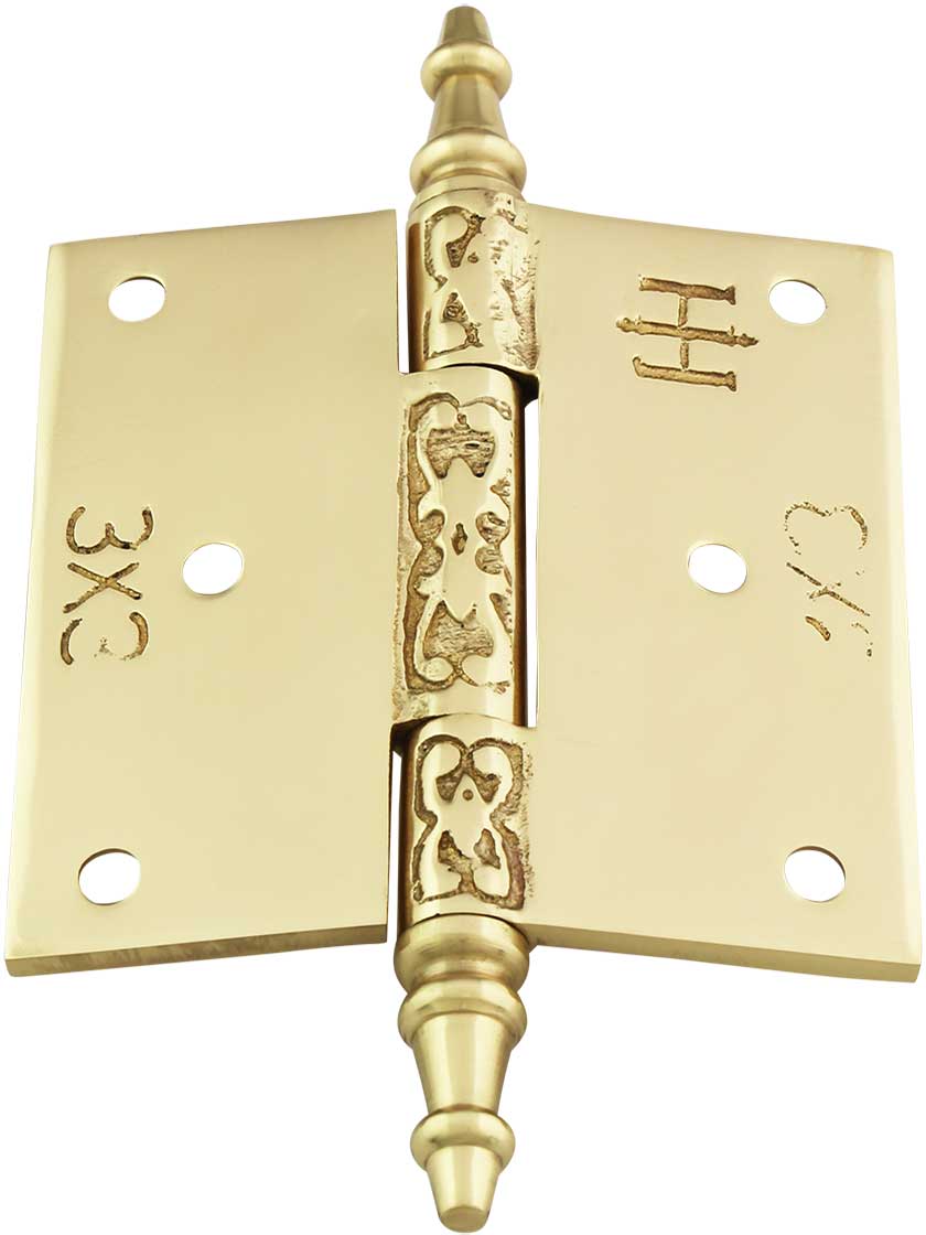 3" Solid Brass Steeple Tip Hinge With Decorative Vine Pattern | House ...