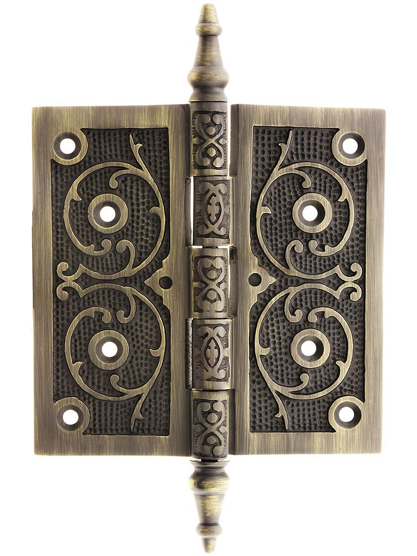 5" Solid Brass Steeple Tip Hinge With Decorative Vine Pattern | House ...